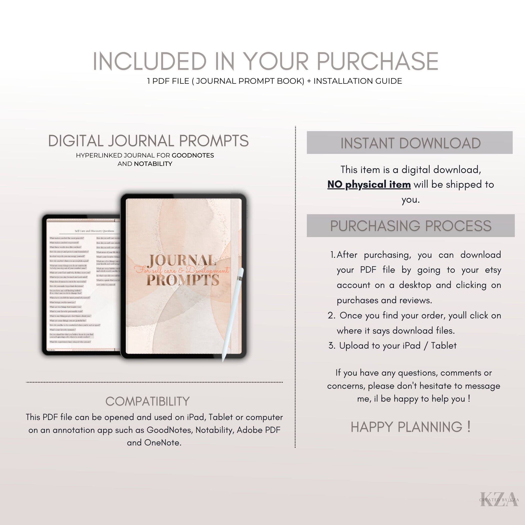 Digital Journal With 120 Journal Prompts, Daily Journal Template for ...