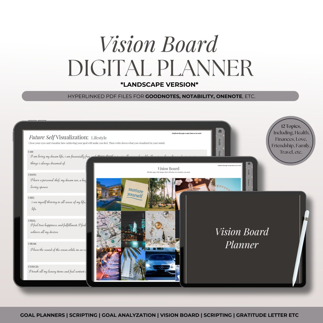 Digital Vision Board, Goodnotes Digital Planner Landscape, Goal Planner ...