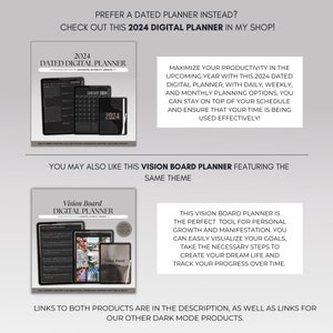 Undated Dark Mode Digital Planner for Goodnotes & Notability , Black ...