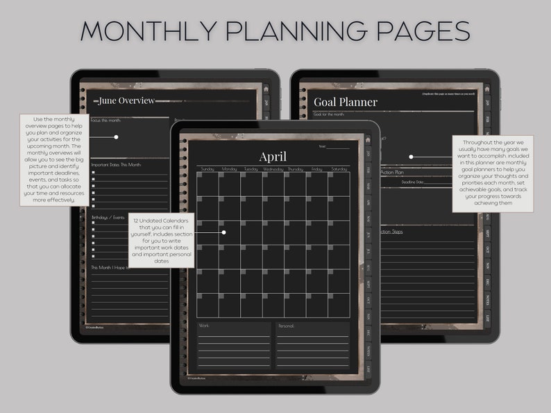 Undated Dark Mode Digital Planner for Goodnotes & Notability - Etsy