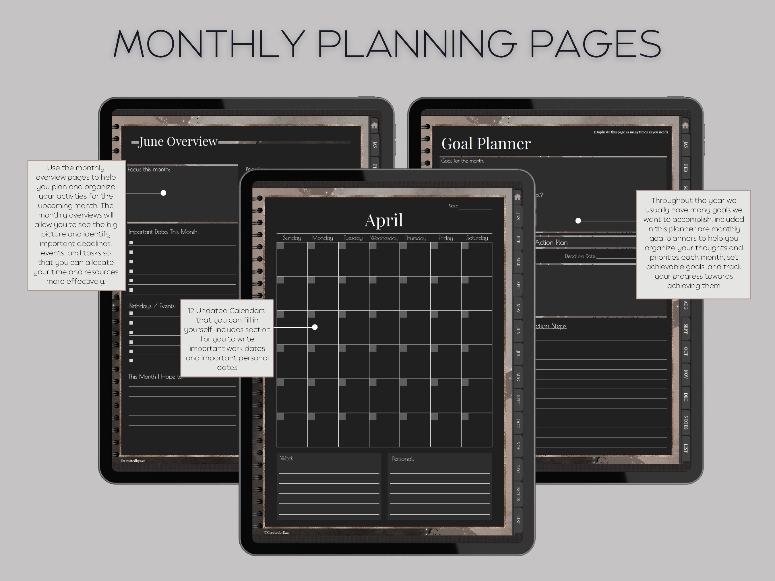 Undated Dark Mode Digital Planner for Goodnotes & Notability - Etsy