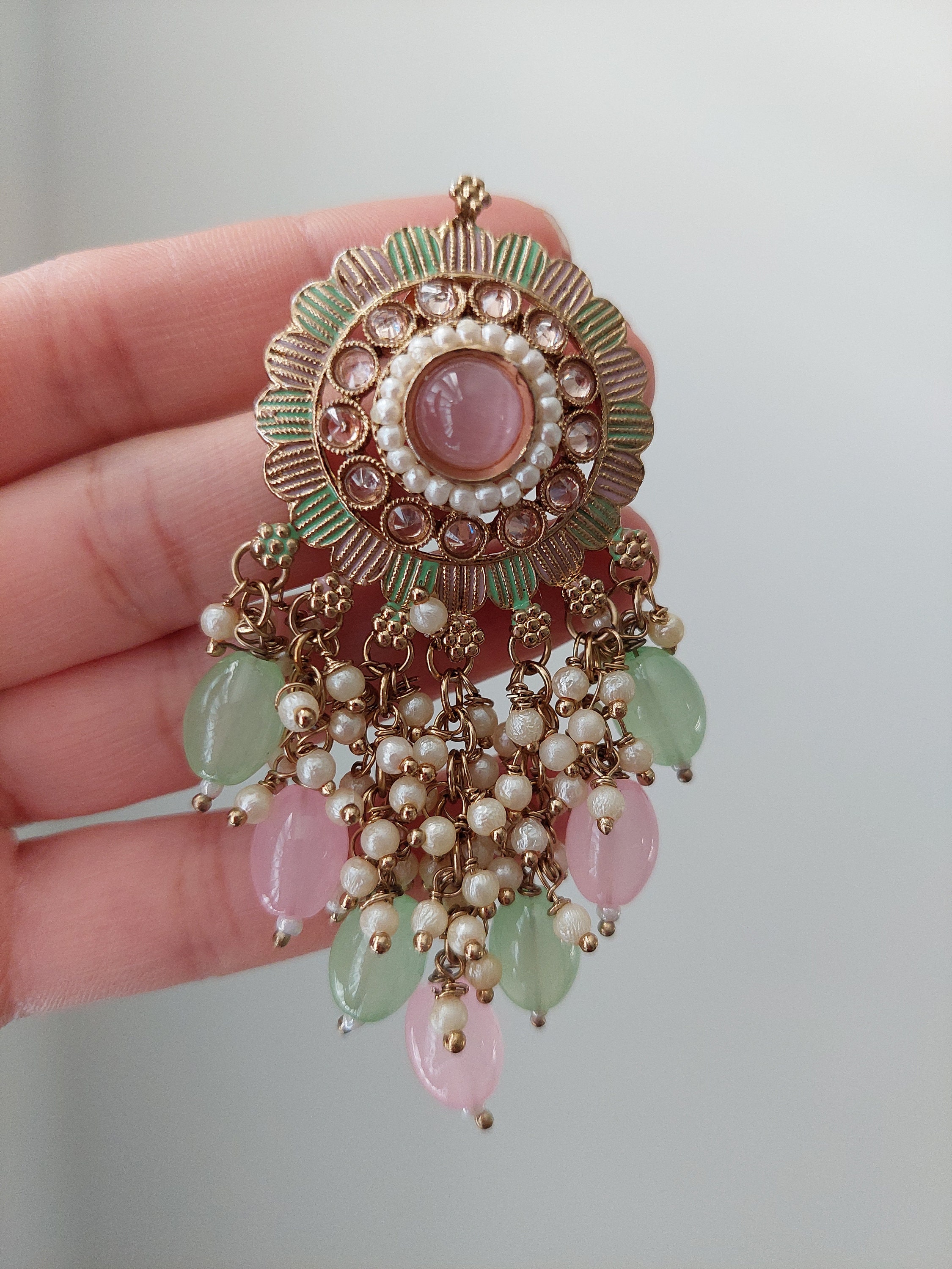 INDIAN Monalisa Stone Tikka Set in Mint Green Pink Purple - Etsy