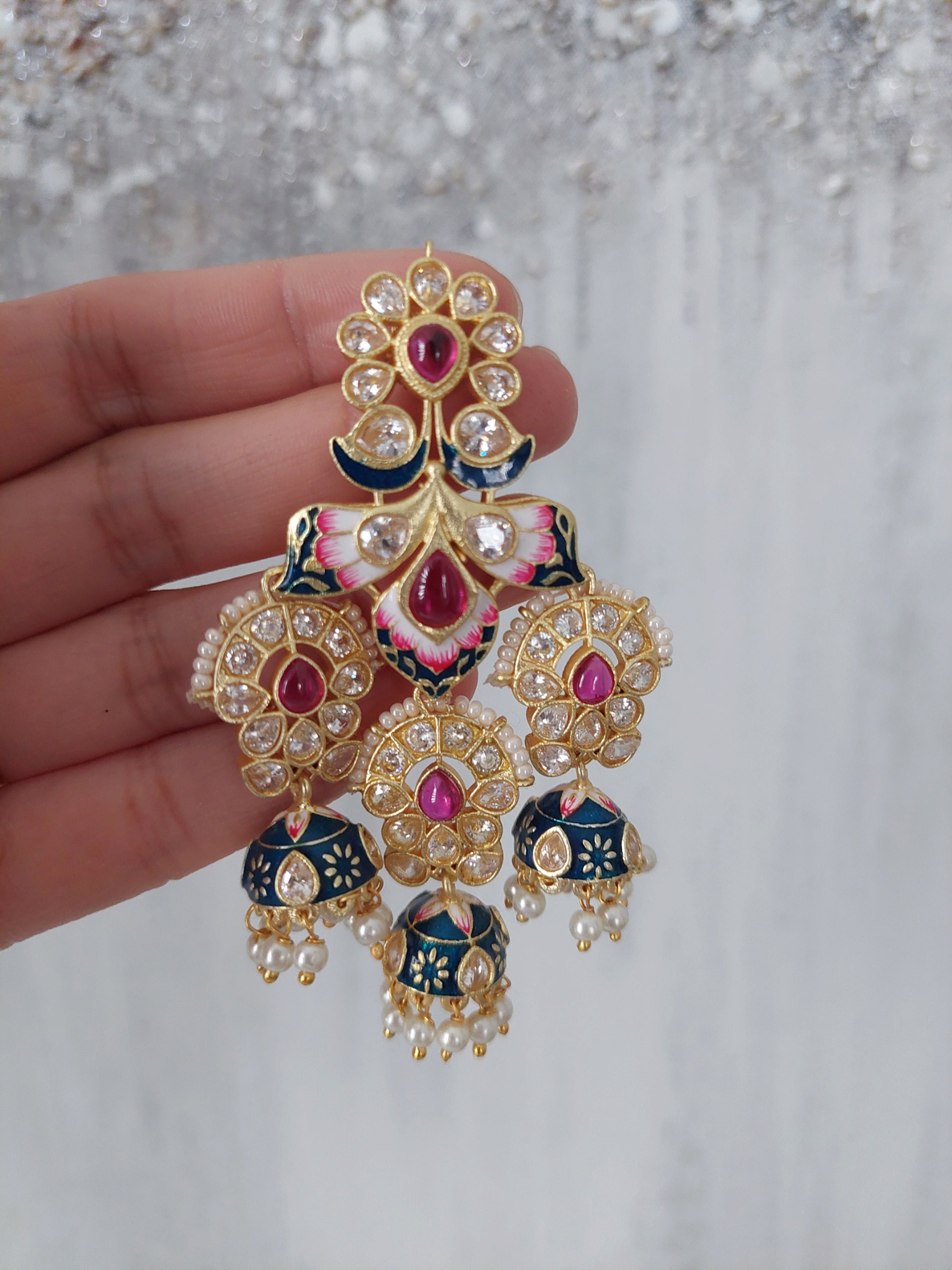 TYANI GOLD Jhumkis in Navy and Gold, Custom Jewelry, Fashion Earrings ...
