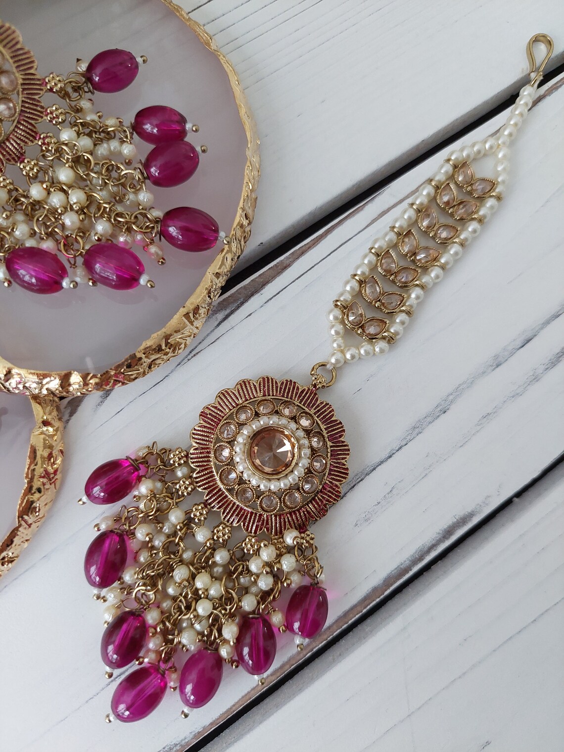 INDIAN Monalisa Stone Tikka Set in Mint Green Pink Purple - Etsy