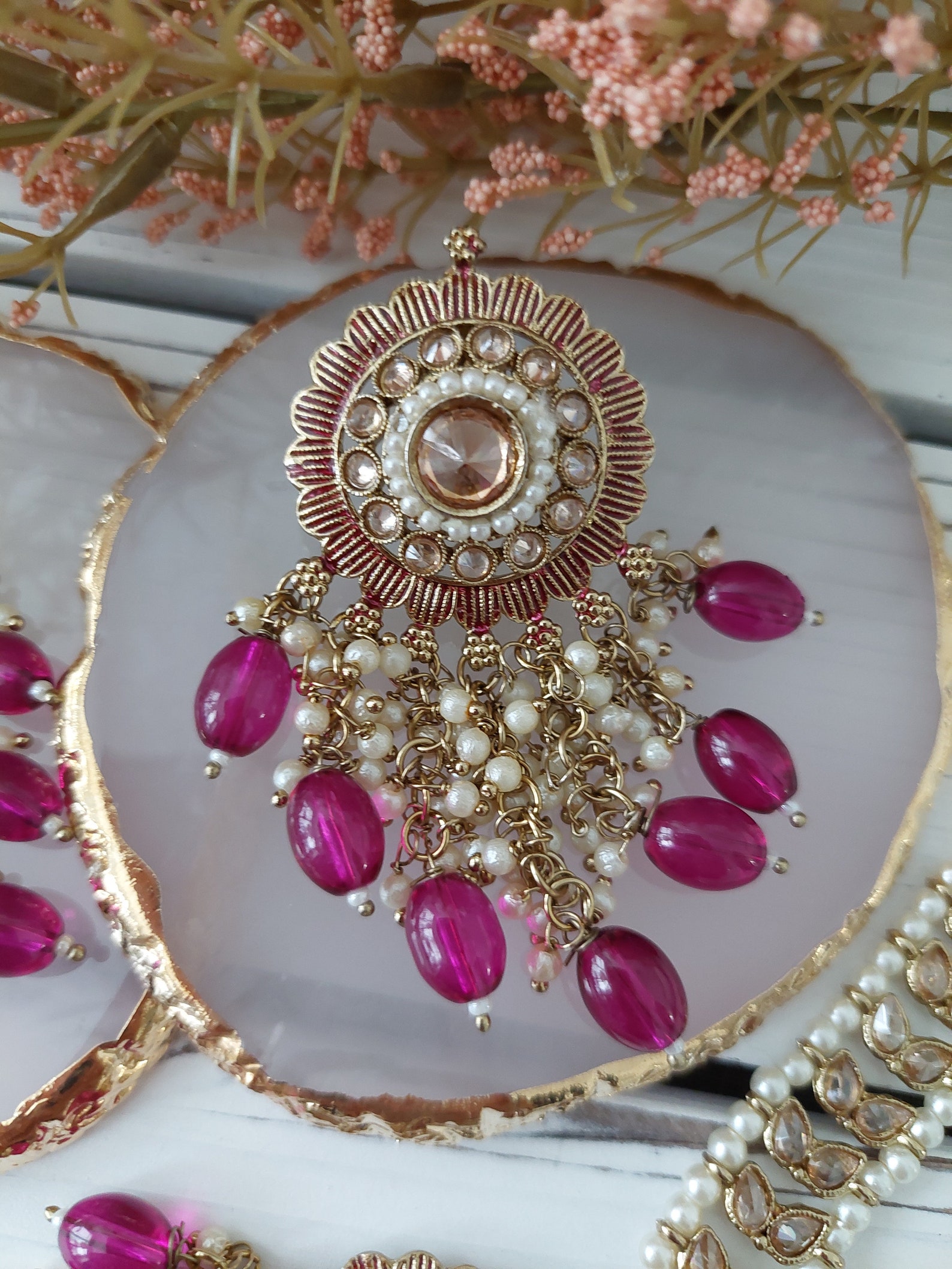INDIAN Monalisa Stone Tikka Set in Mint Green Pink Purple - Etsy