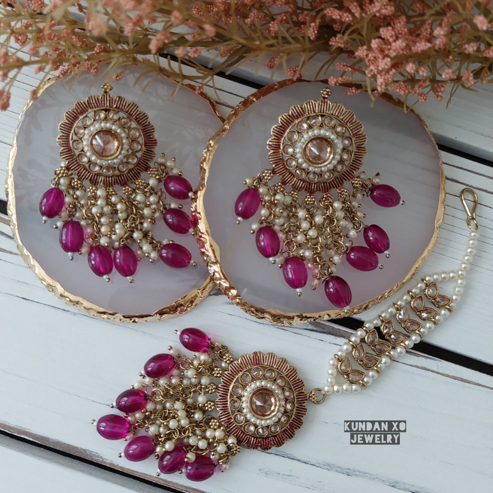 INDIAN Monalisa Stone Tikka Set in Mint Green Pink Purple - Etsy