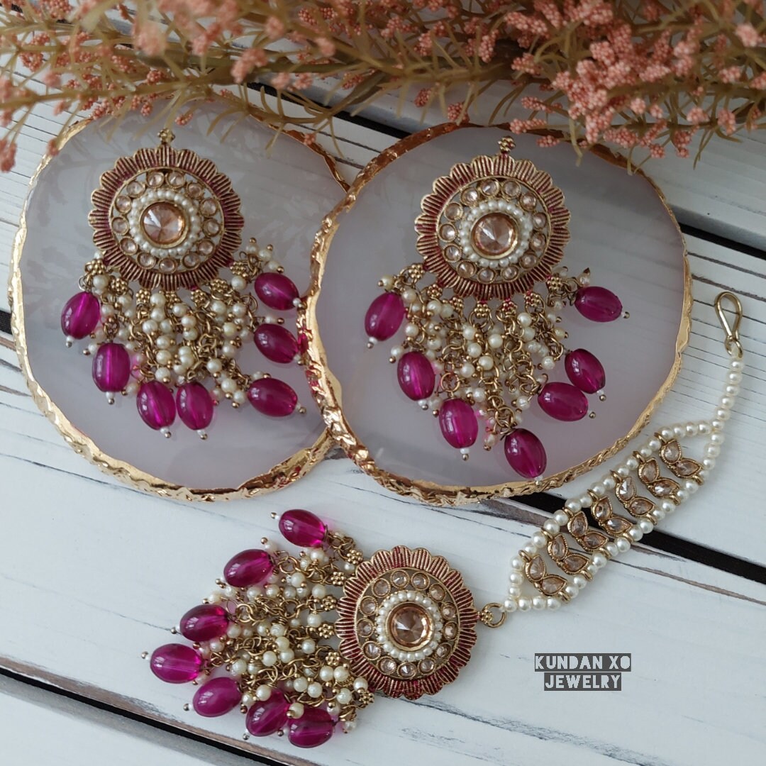INDIAN Monalisa Stone Tikka Set in Mint Green Pink Purple - Etsy