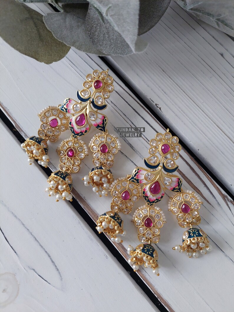 TYANI GOLD Jhumkis in Navy and Gold, Custom Jewelry, Fashion Earrings ...