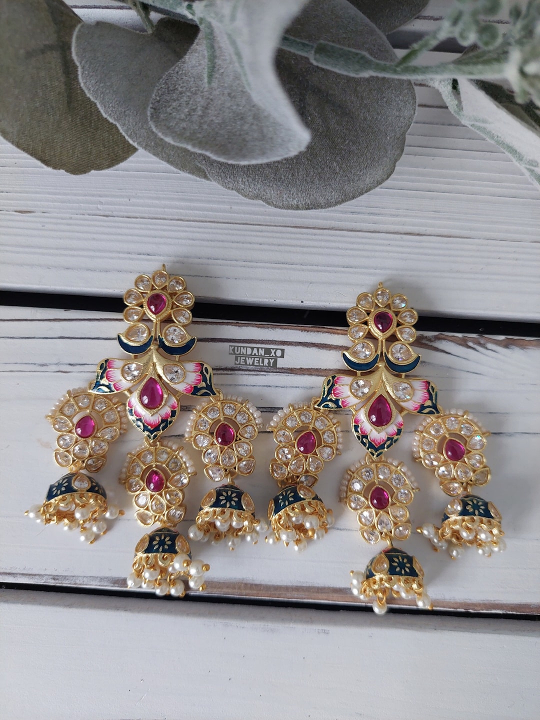 TYANI GOLD Jhumkis in Navy and Gold, Custom Jewelry, Fashion Earrings ...