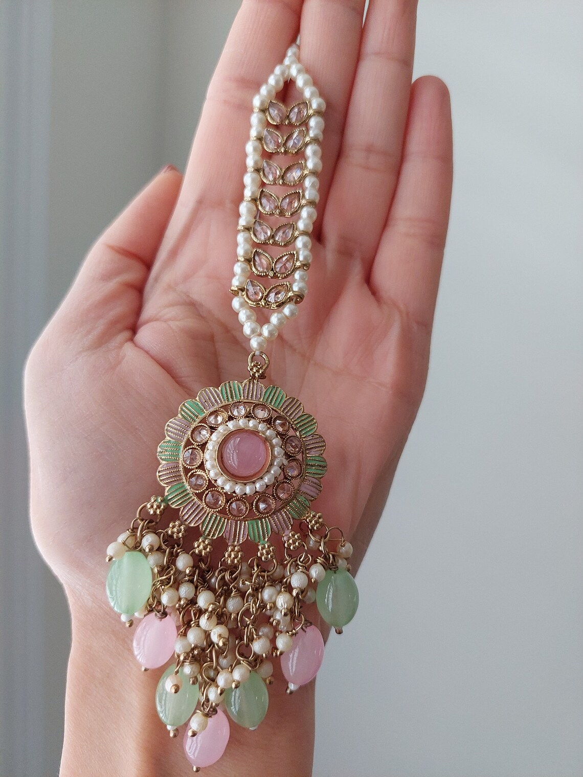 INDIAN Monalisa Stone Tikka Set in Mint Green Pink Purple - Etsy
