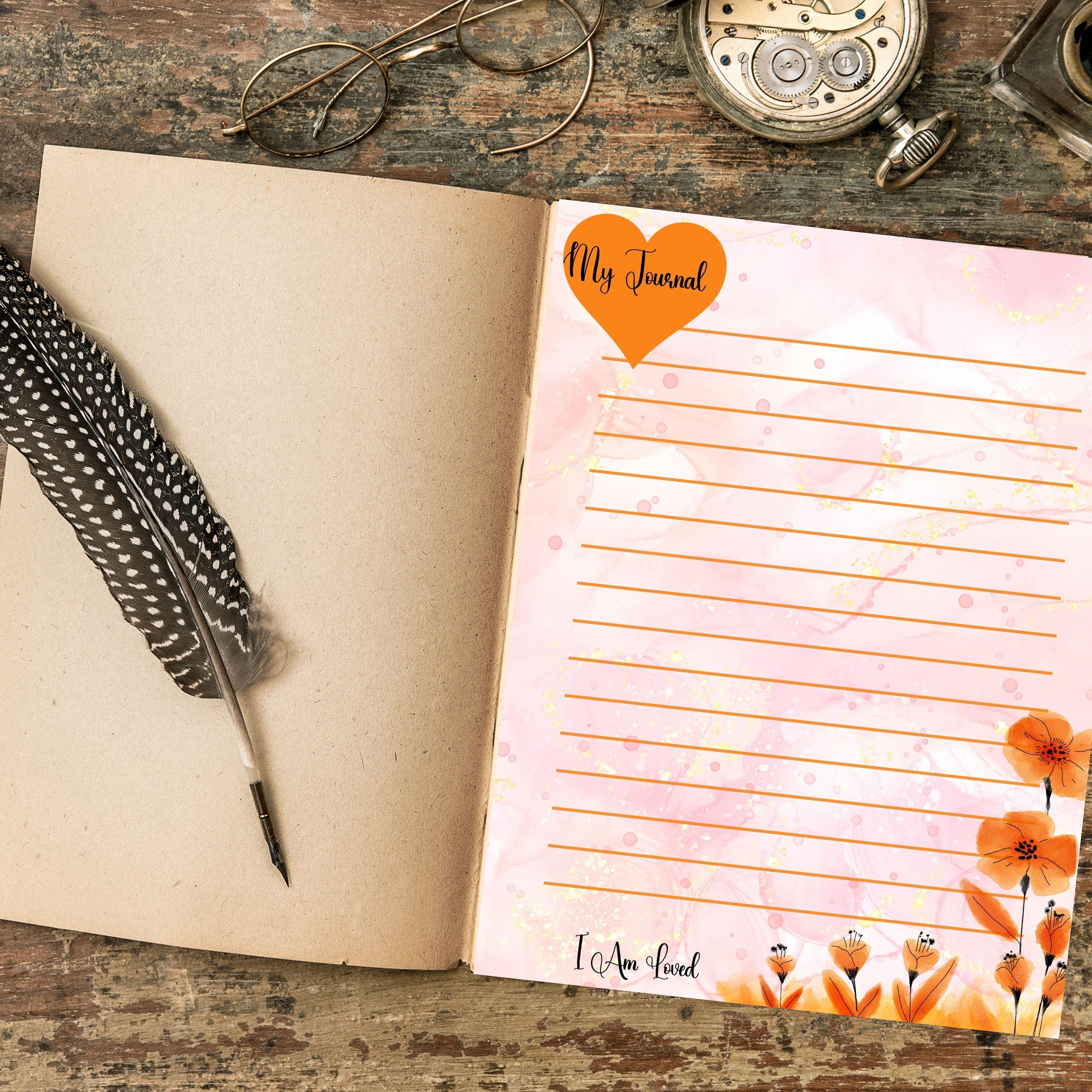 Flower Journal Pages, Flower Journal Paper, Heart Journal Pages ...