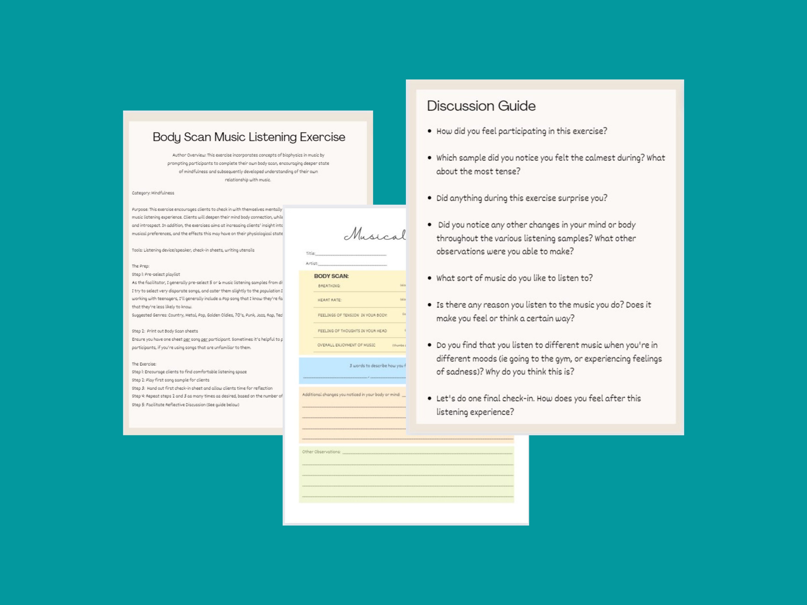 Body Scan Music Listening Activity Printable Worksheets for Teens ...