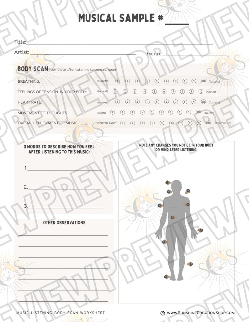 Body Scan Music Listening Activity | Printable Worksheets for Teens ...