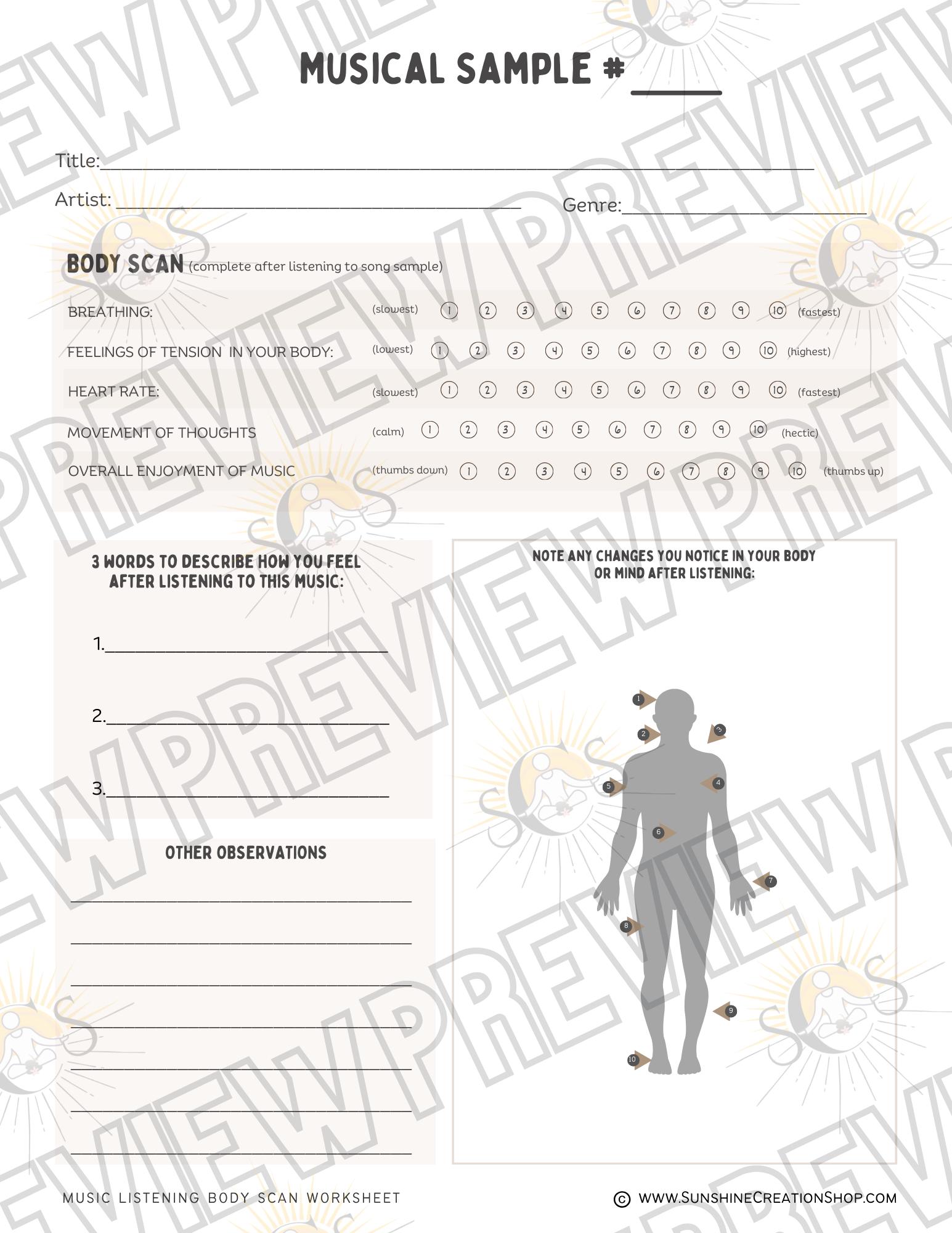 Body Scan Music Listening Activity | Printable Worksheets for Teens ...