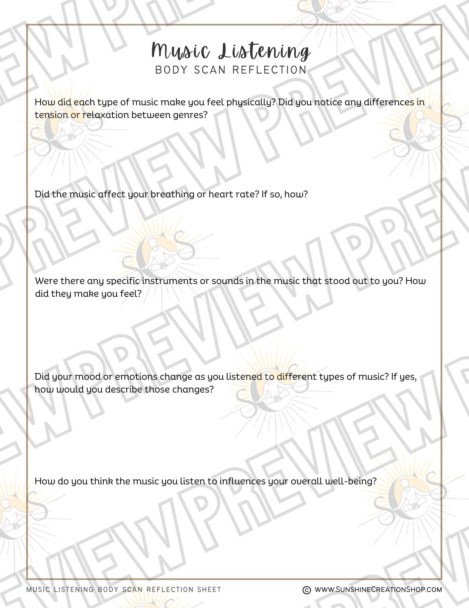 Body Scan Music Listening Activity | Printable Worksheets for Teens ...