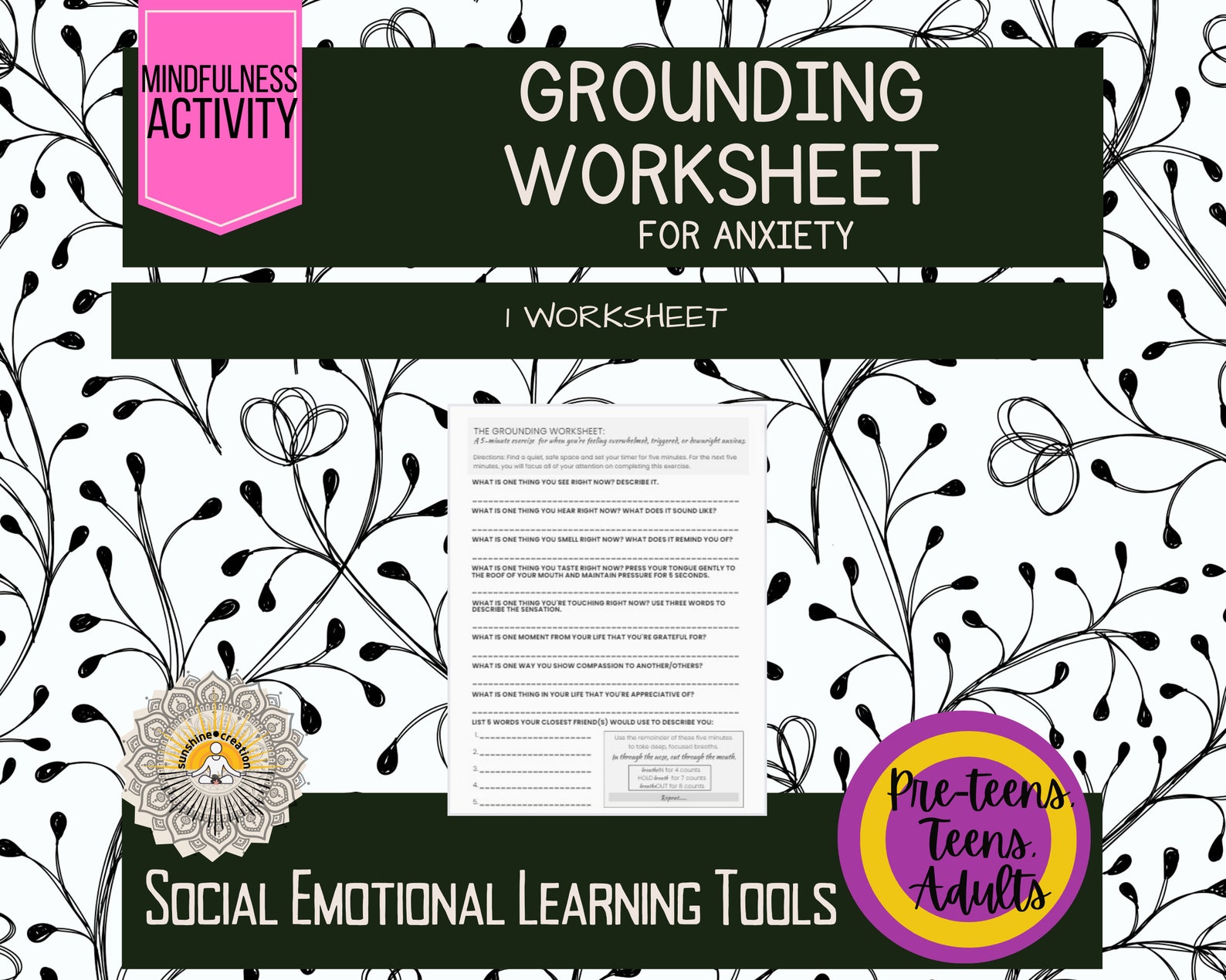 Grounding Techniques | Grounding Worksheet for Anxiety Management, Emotional Regulation ...