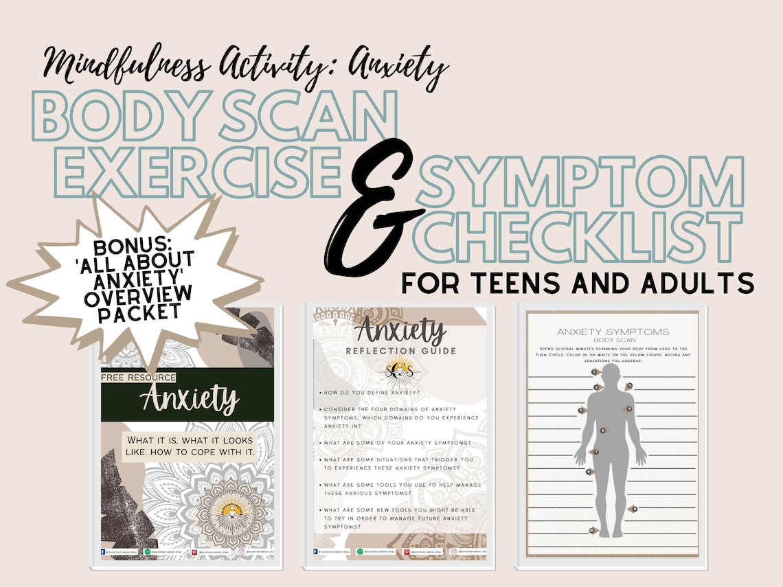 Anxiety Symptom Printable Worksheet | Body Scan Worksheet Activity ...