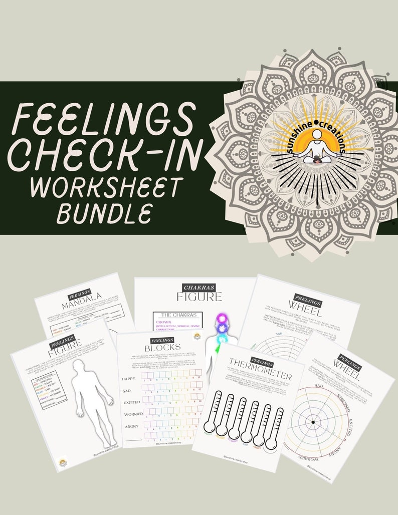 Feelings Check in Worksheets Feelings Wheel, Feelings Thermometer, and ...