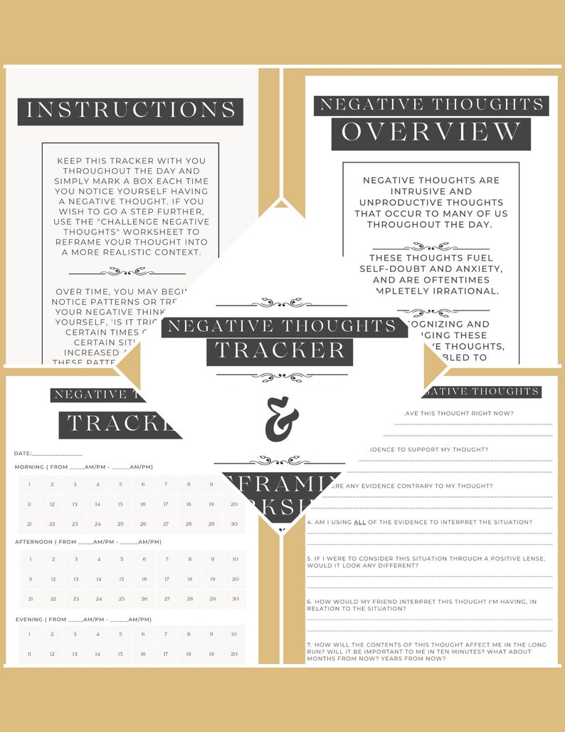 Negative Thoughts Tracker and Reframing Worksheet Printable Worksheet ...