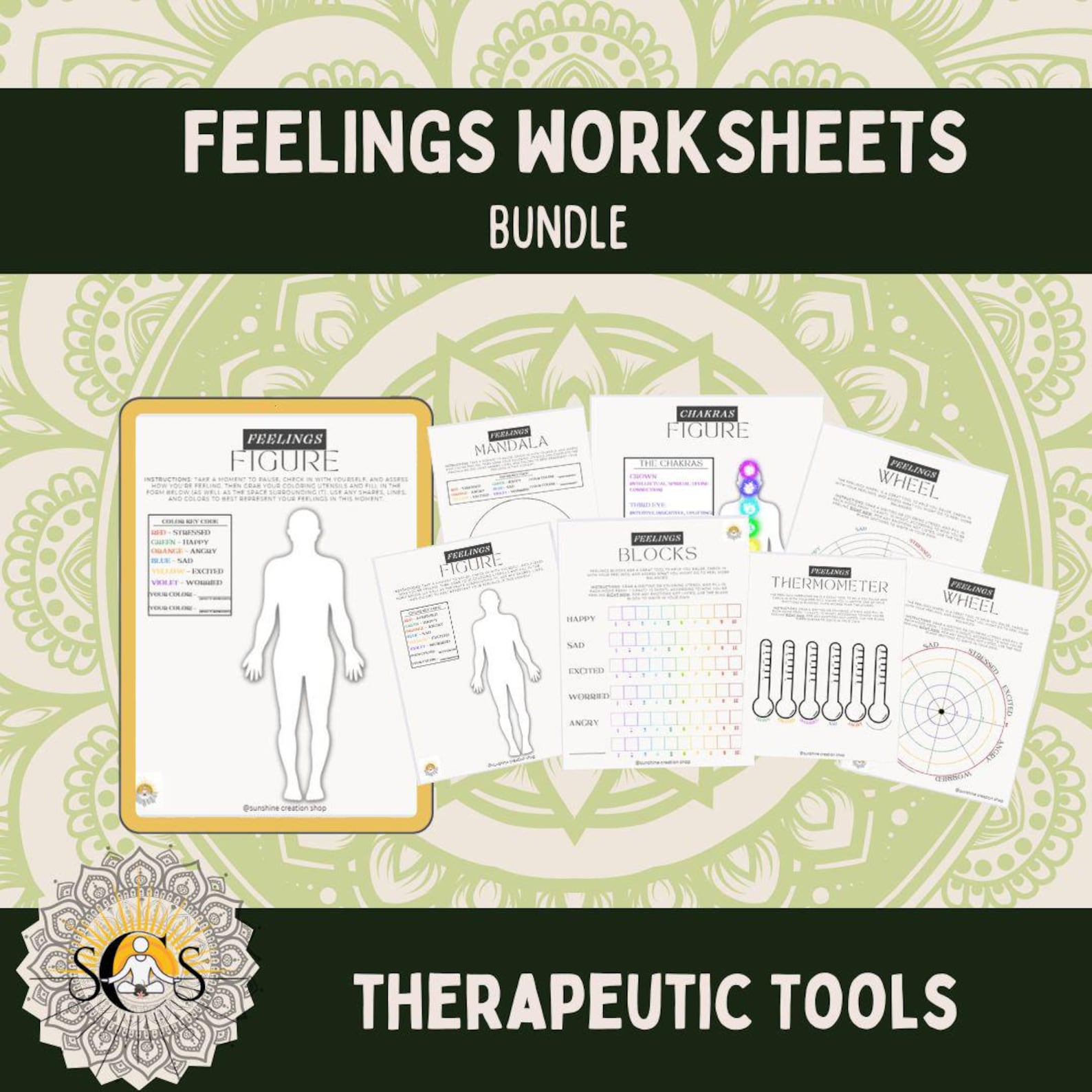 Feelings Check in Worksheets Feelings Wheel, Feelings Thermometer, and ...