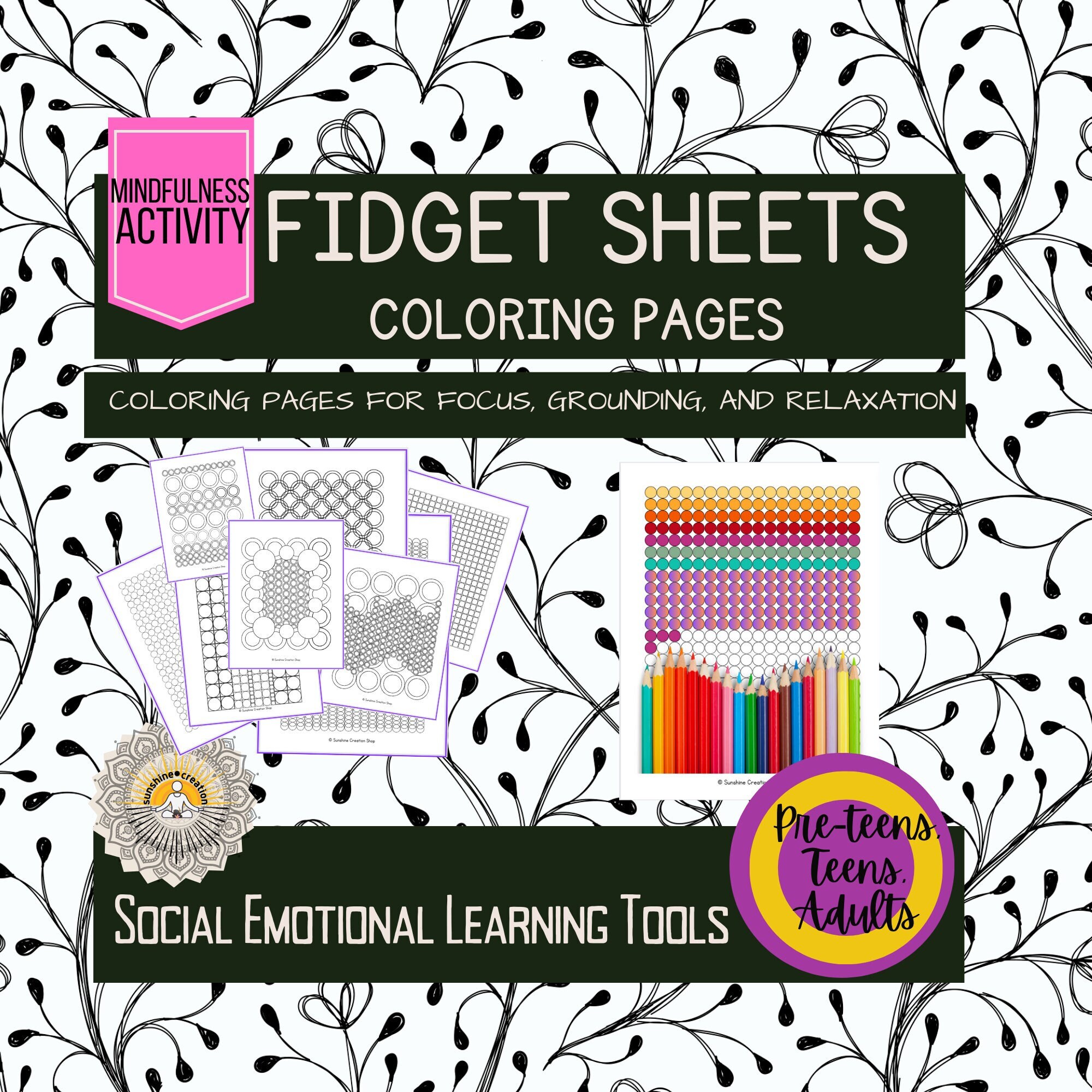 Fidget Sheets | Complex Coloring Pages Workbook | for Grounding ...