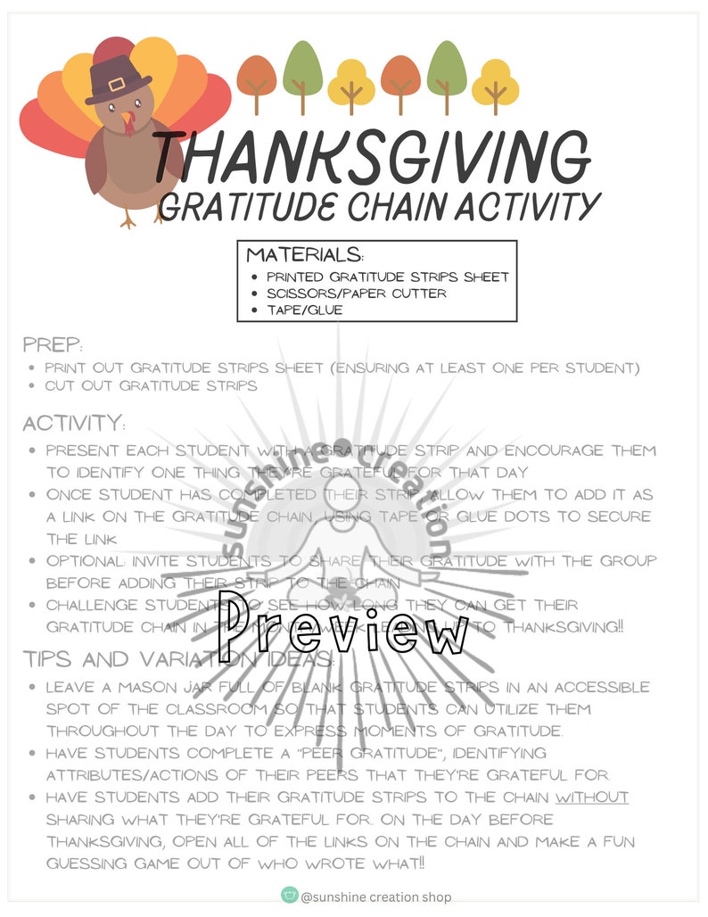 Gratitude Chain Craft Printable Craft for Kids Printable Gratitude ...