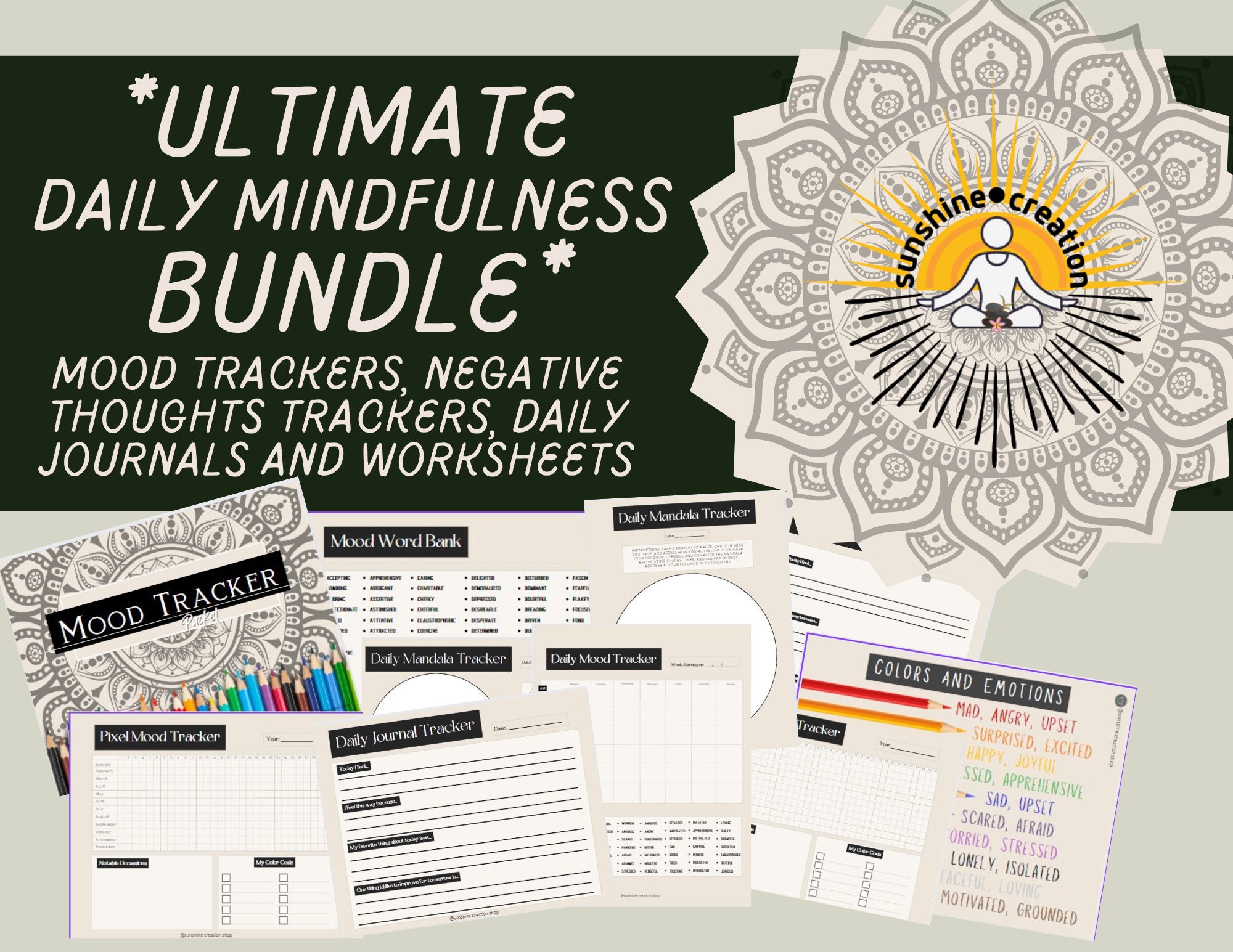 Daily Gratitude Journal, Mood Tracker, Habit Tracker, Negative Thought ...