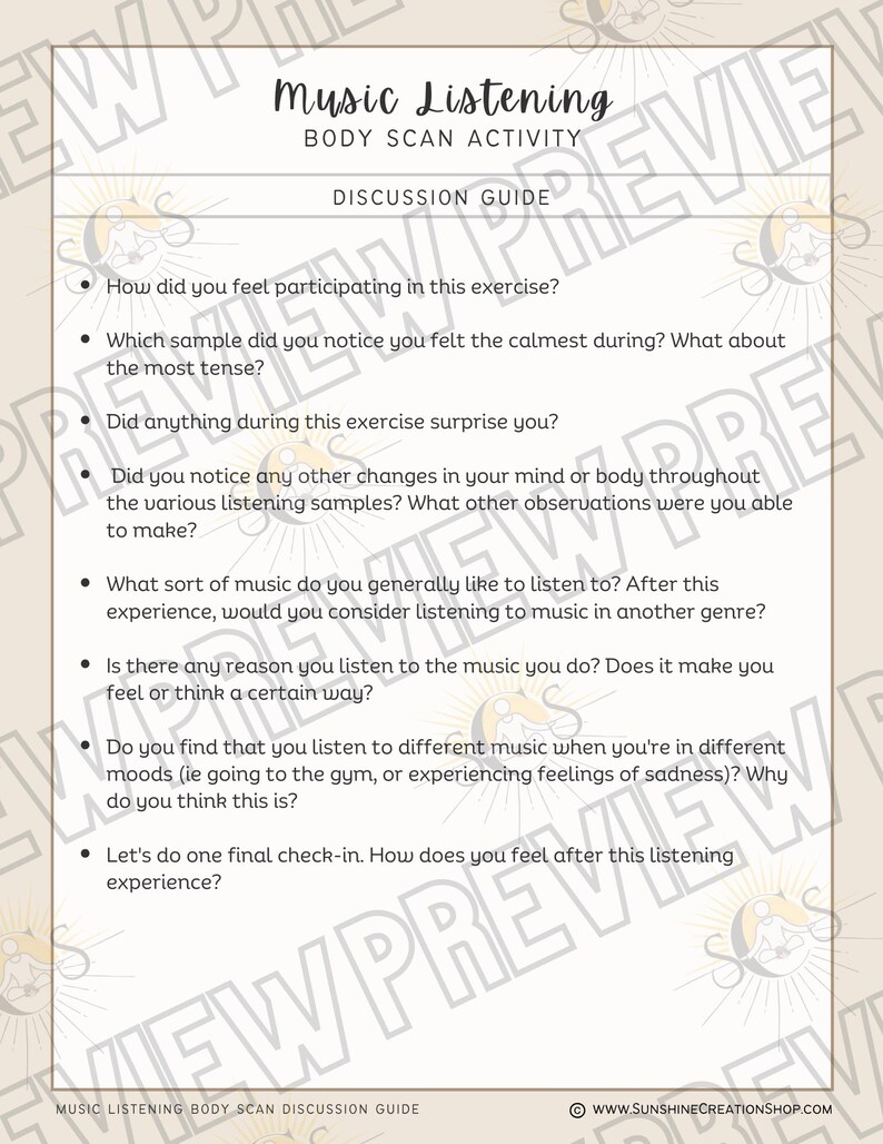 Body Scan Music Listening Activity | Printable Worksheets for Teens ...