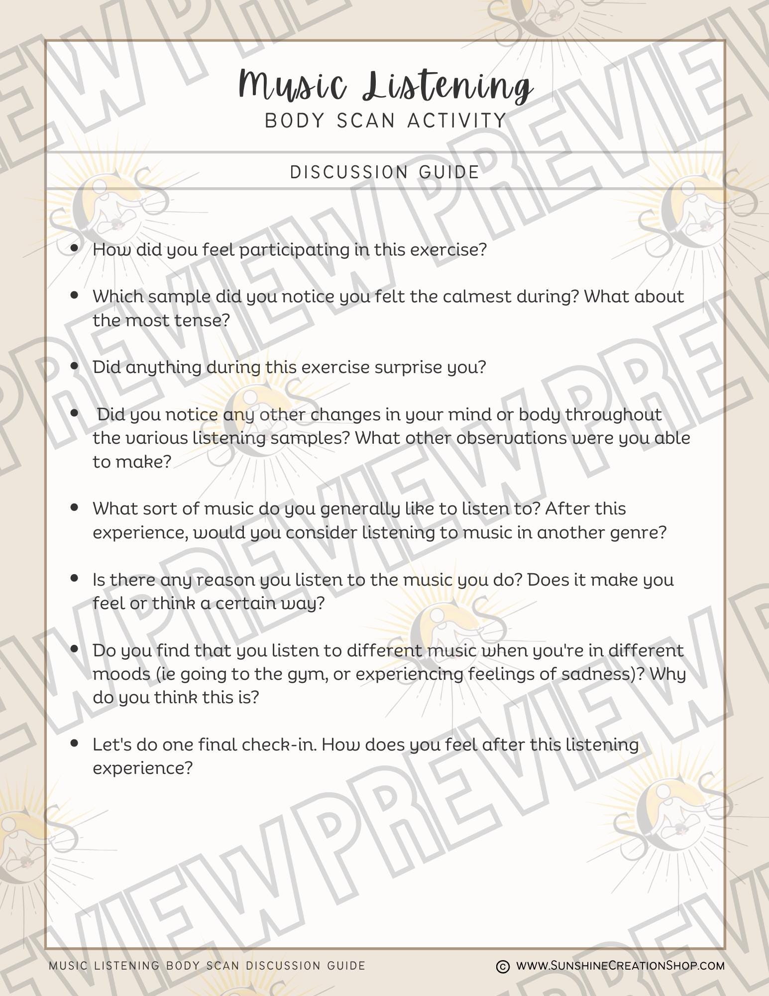 Body Scan Music Listening Activity | Printable Worksheets for Teens ...