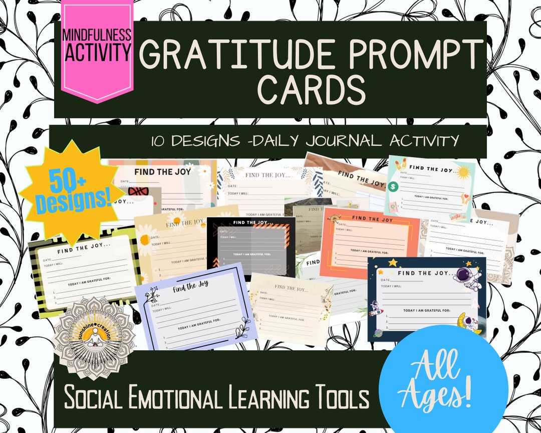 Printable Gratitude Journal Cards 50 Journal Designs for Grounding ...