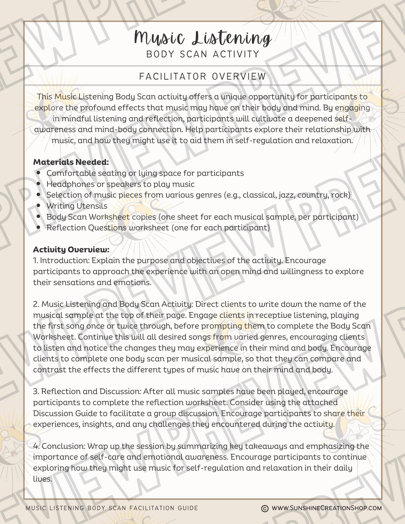 Body Scan Music Listening Activity | Printable Worksheets for Teens ...