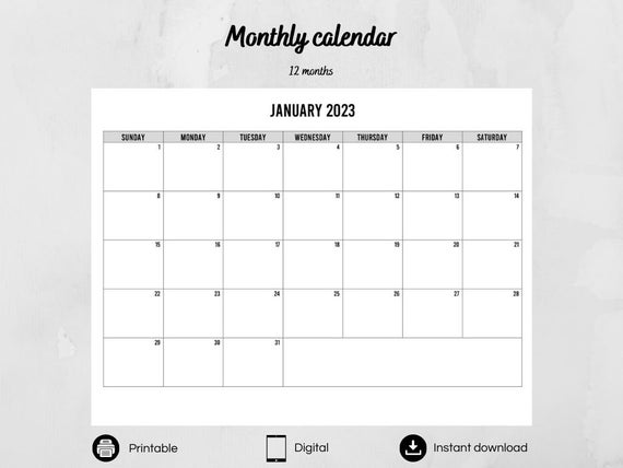 2023 Calendar sunday-start / Letter Size - Etsy