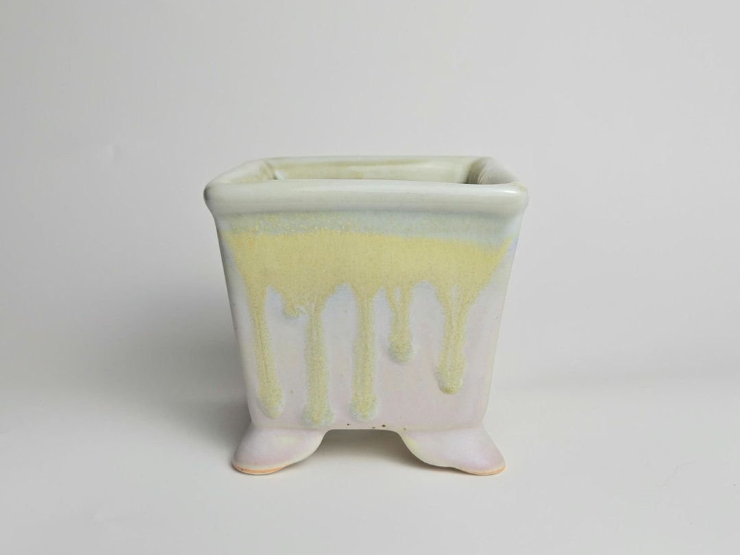 Handmade 3.25" Square Glazed Ceramic Plant Pot With Drainage // Footed ...