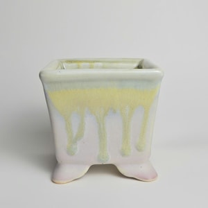 Handmade 3.25" Square Glazed Ceramic Plant Pot With Drainage // Footed ...