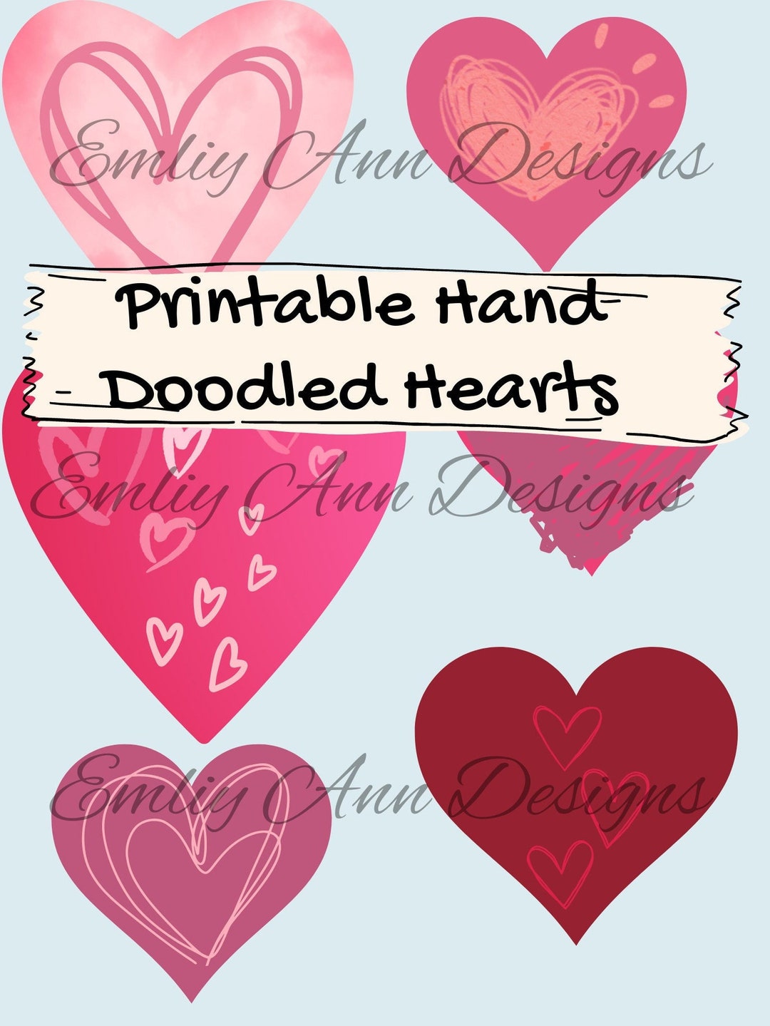 Printable Hand Doodled Valentine Hearts Digital Collage Sheet Junk ...