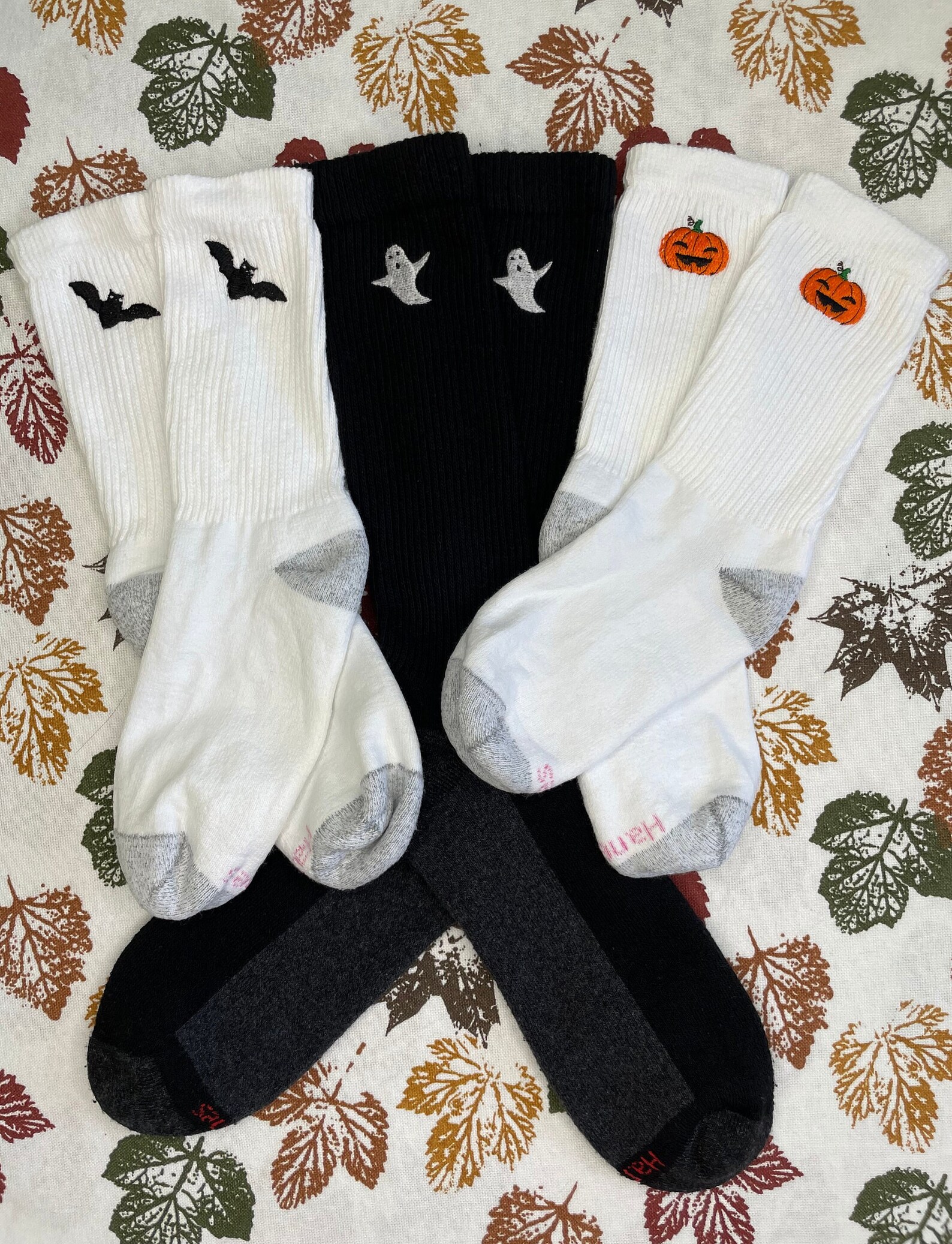 Halloween Embroidered Socks - 3 Pairs. Ghost, Pumpkin, Bat Embroidery ...