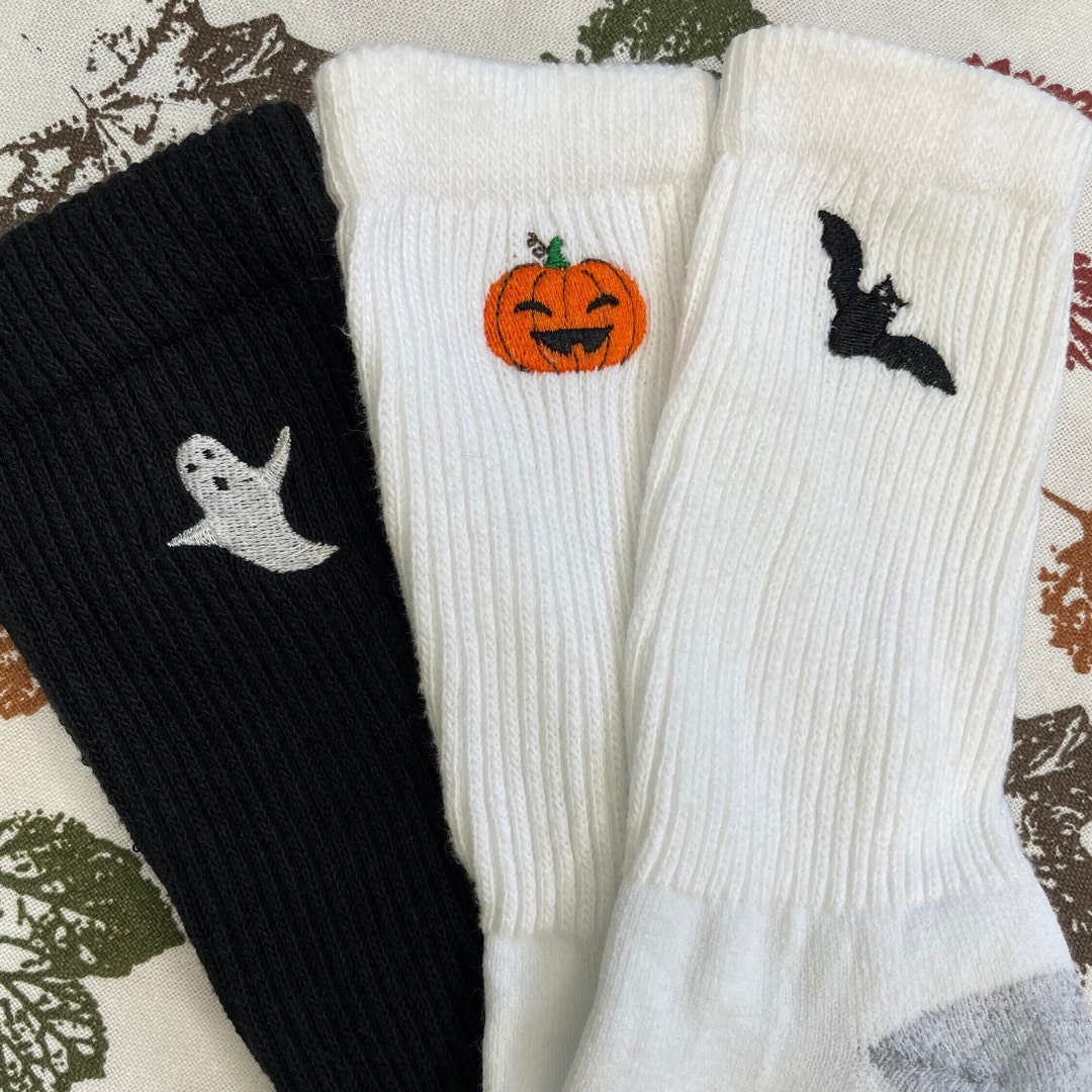 Halloween Embroidered Socks - 3 Pairs. Ghost, Pumpkin, Bat Embroidery ...