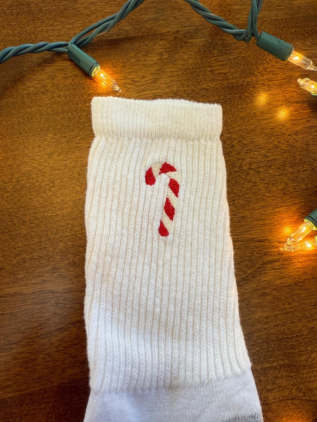 Candy Cane Embroidered Crew Socks, Embroidery Holiday Stocking Stuffer ...