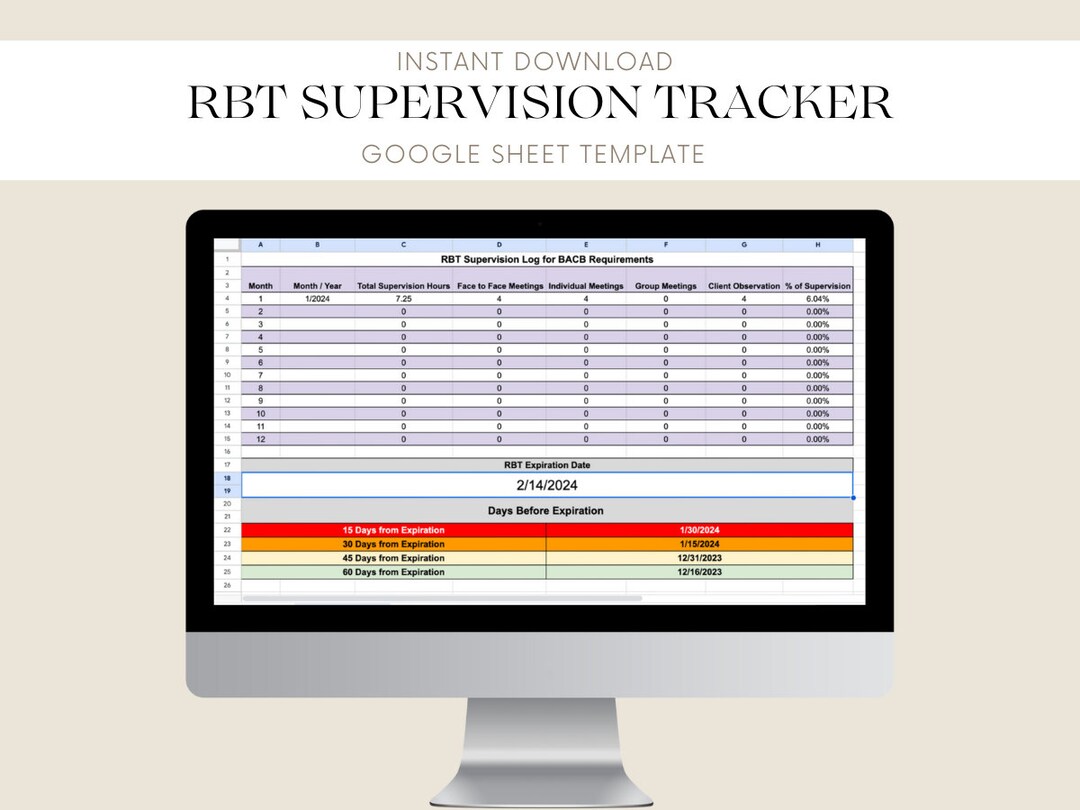 RBT Supervision Tracker, RBT Supervision Log, Registered Behavior ...