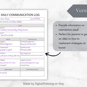 Daily Communication Log, Parent-teacher Report, ABA Therapy (digital ...