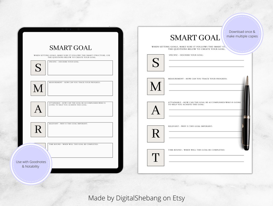 Smart Goal Template, Digital Smart Goal Planner, Printable Goal Planner ...