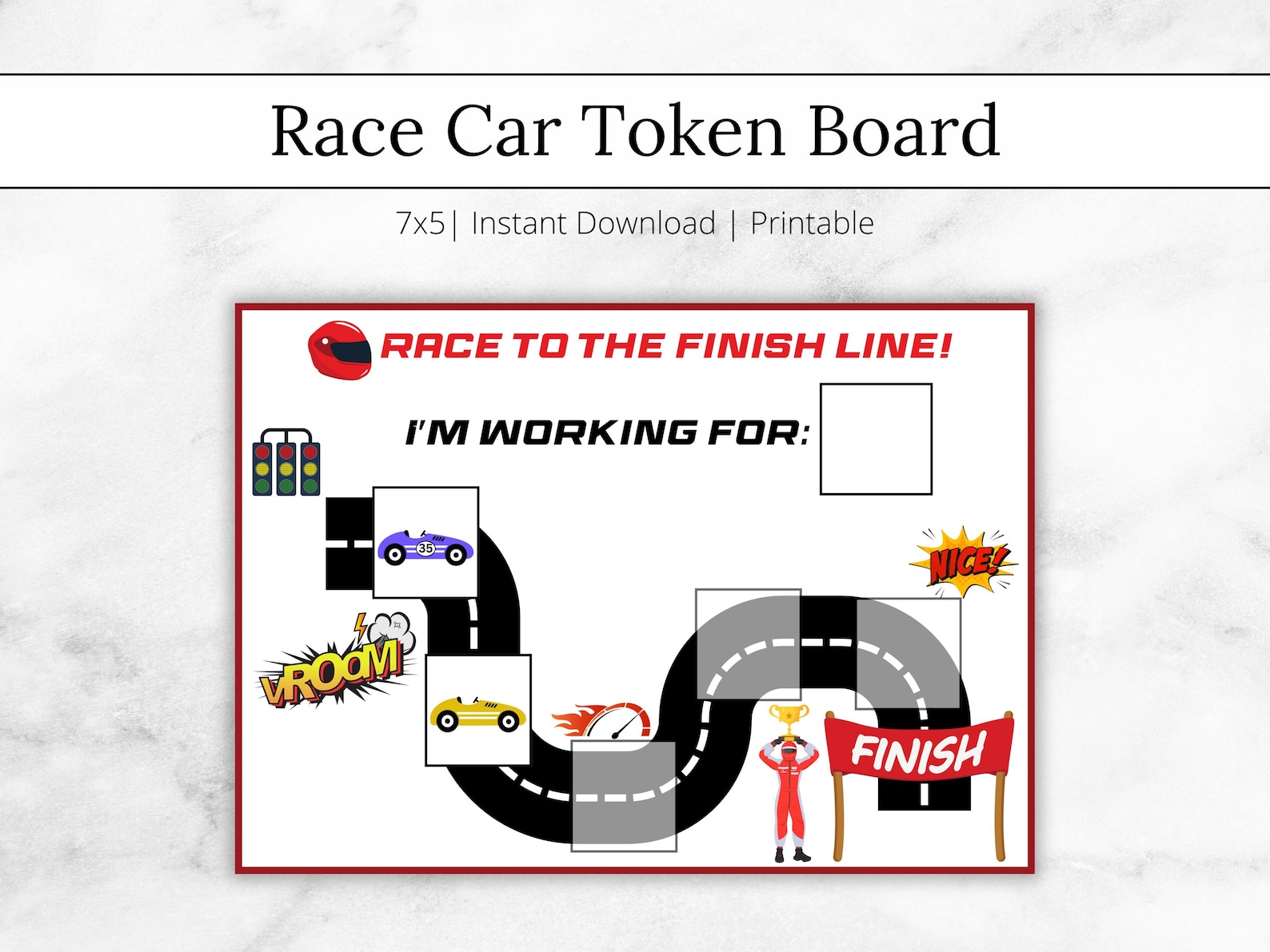 Race Car Token Board, ABA Reward Chart (printable Digital Download) - Etsy