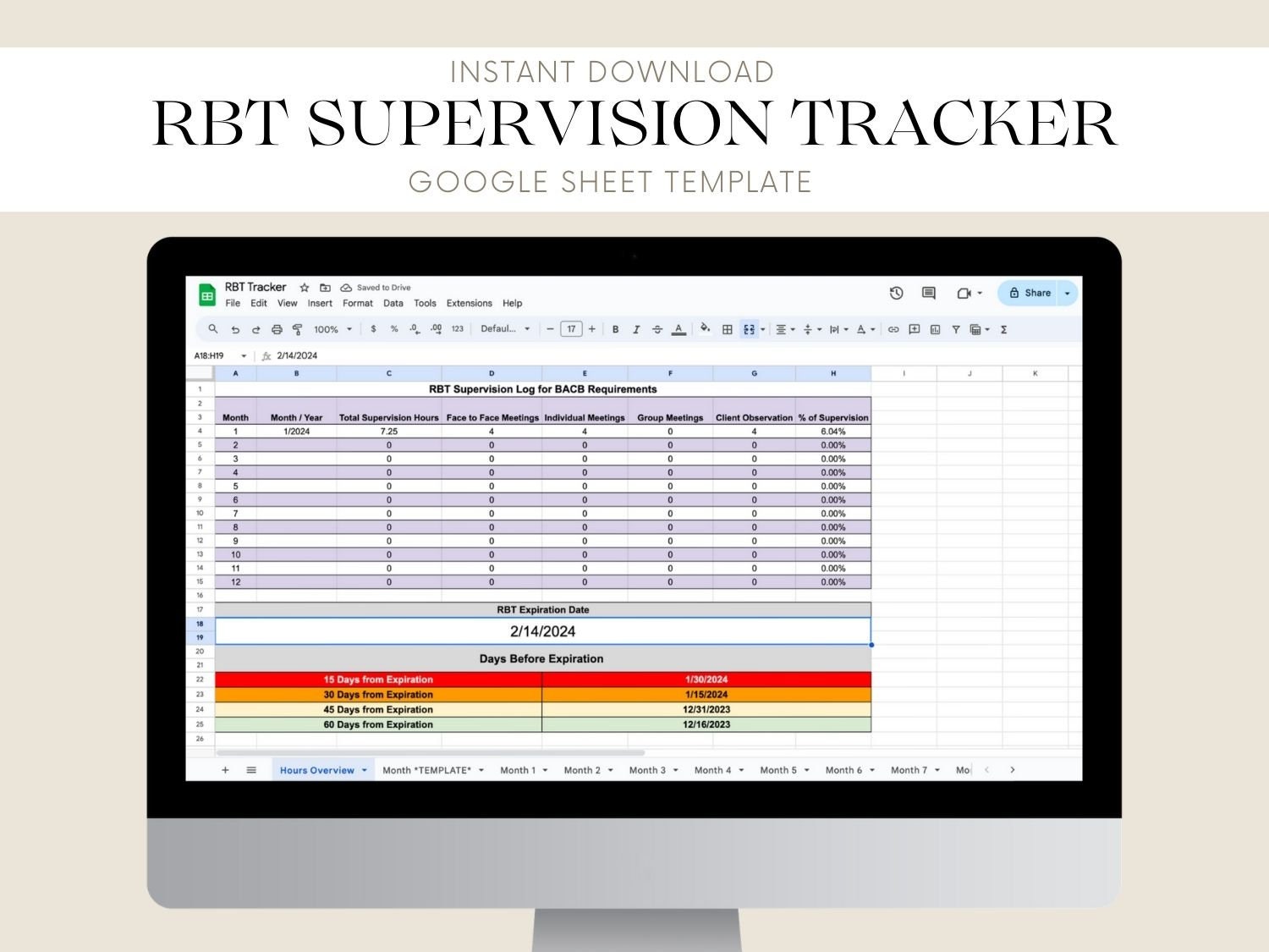 RBT Supervision Tracker, RBT Supervision Log, Registered Behavior ...