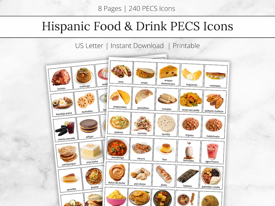 Hispanic Food & Drink PECS Icons, Food Pecs Communication Cards ...