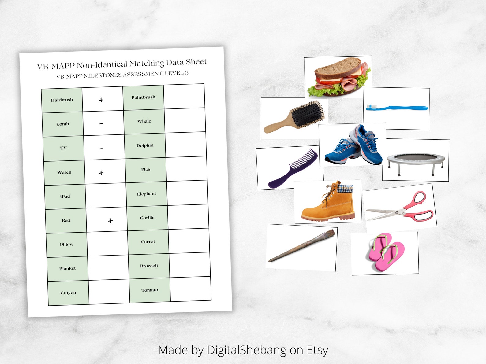 VB-MAPP Non-identical Matching Flashcards, ABA Data Sheet (printable ...