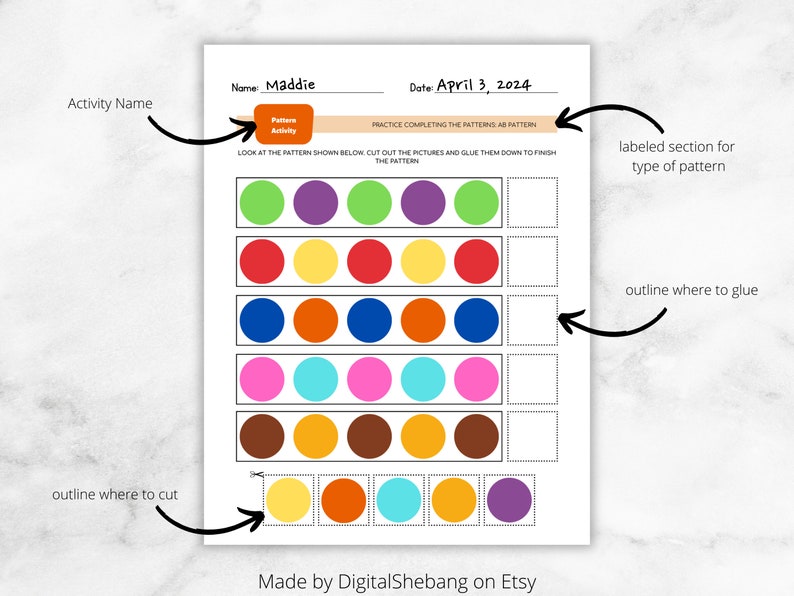 Pattern Worksheet, Complete the Pattern, Preschool Learning (PDF) - Etsy