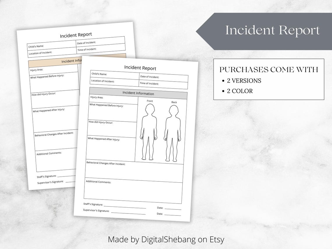 Incident Report, Daycare Incident Report, Ouch Report, Daily Report ...