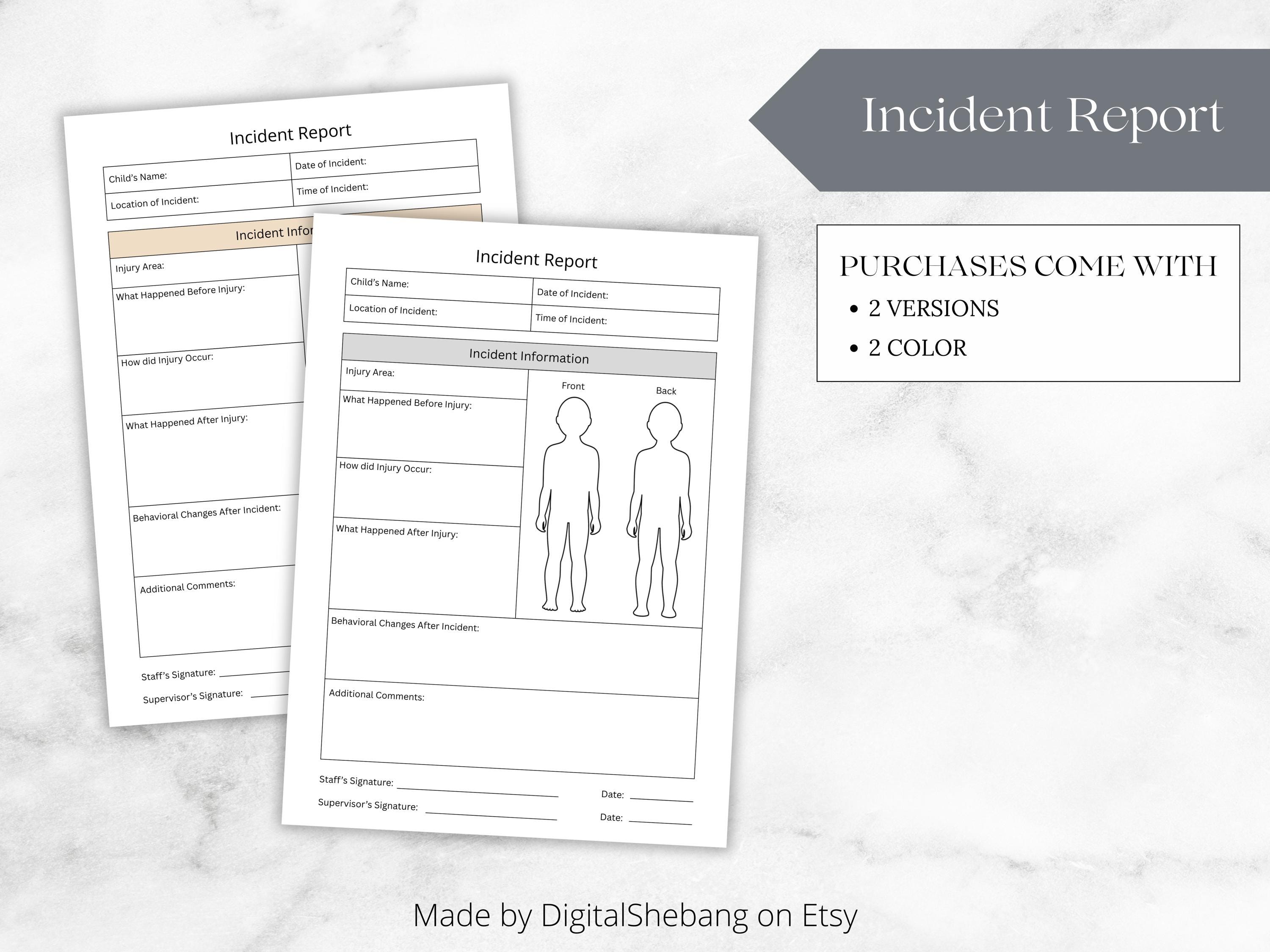 Incident Report, Daycare Incident Report, Ouch Report, Daily Report ...