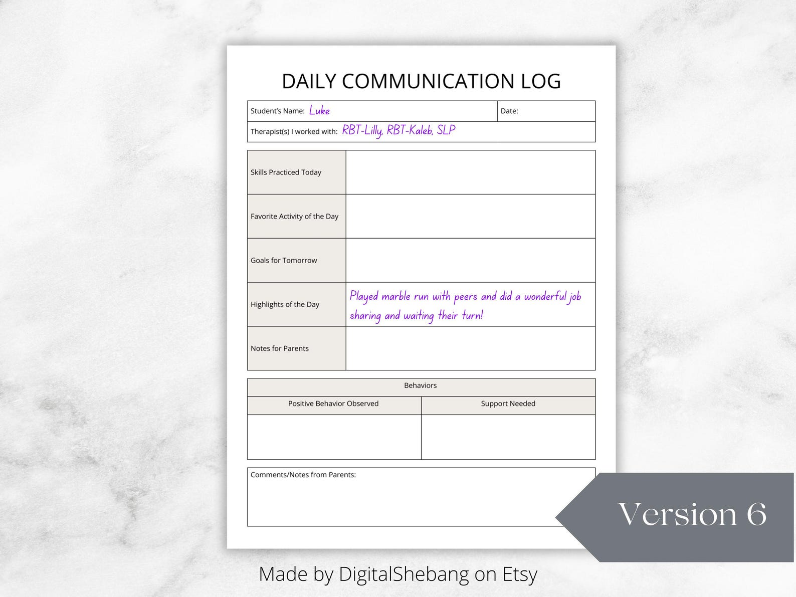 Daily Communication Log, Parent-teacher Report, ABA Therapy (digital ...