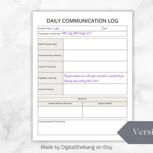 Daily Communication Log, Parent-teacher Report, ABA Therapy (digital ...